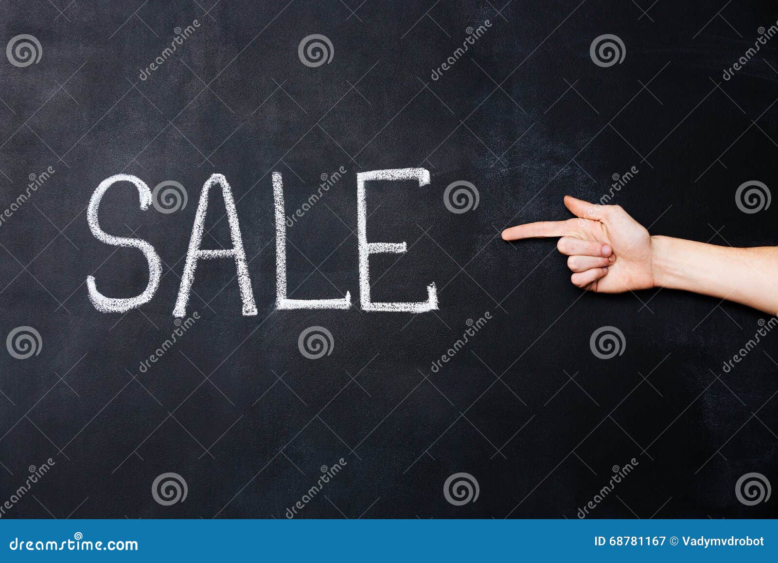 Hand Pointing at Sale Written on Blackboard Stock Image - Image of ...