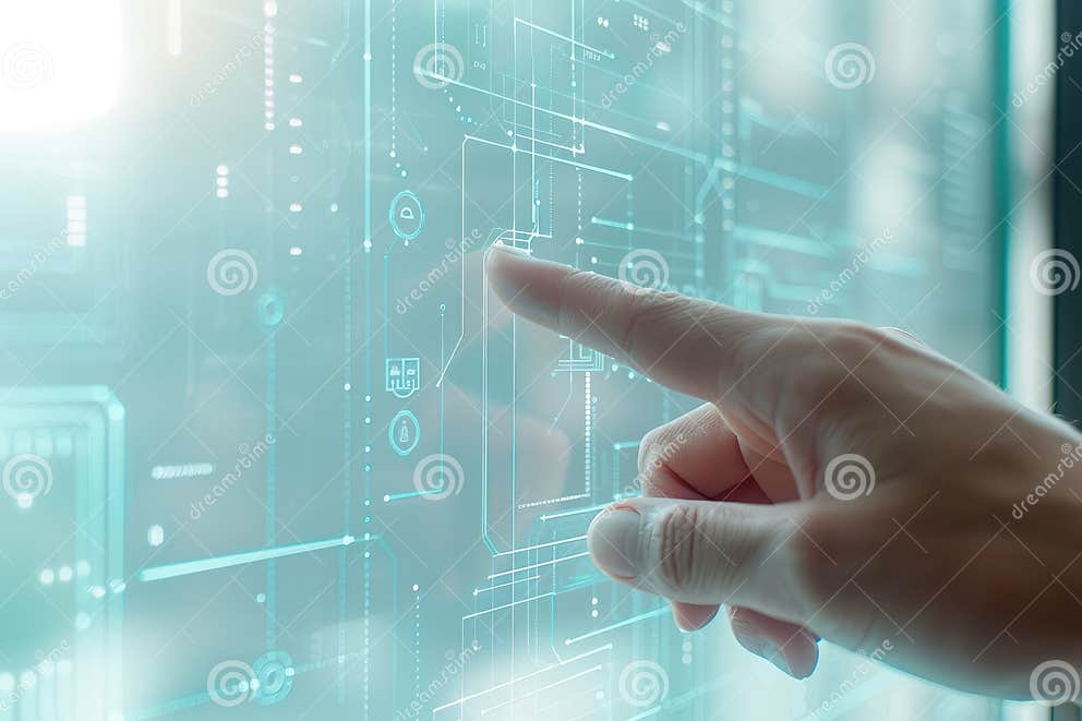 A Hand Pointing at a Screen with a Lot of Lines and Dots Stock ...