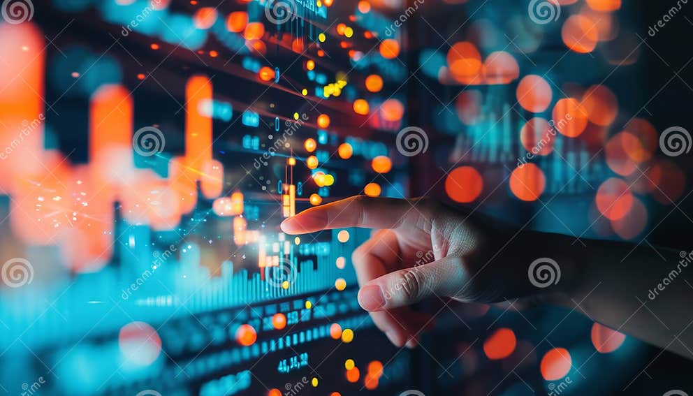 A Hand is Pointing at a Screen with a Lot of Numbers and Lines by AI ...