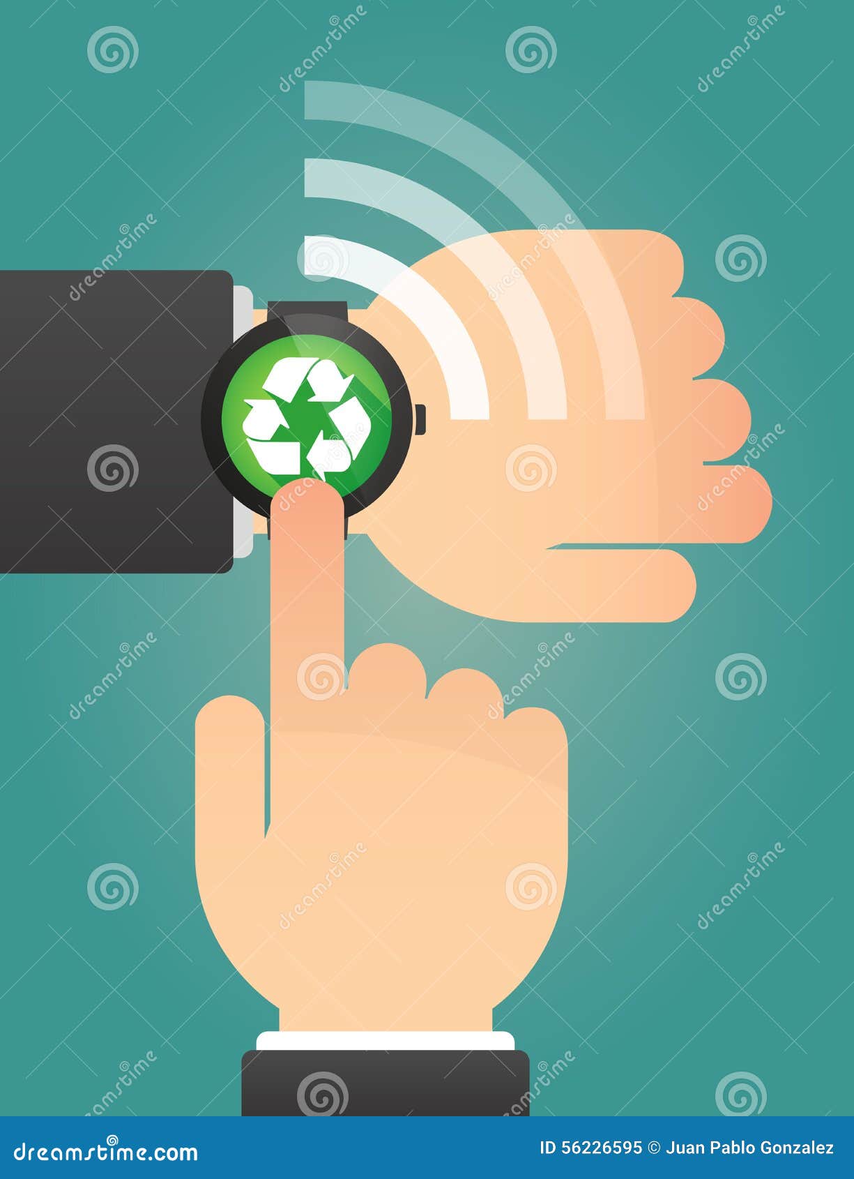 Hand Pointing a Smart Watch with a Recycle Sign Stock Illustration ...