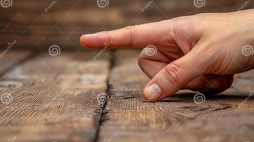 A Hand Pointing at Something on a Wooden Table, AI Stock Illustration ...