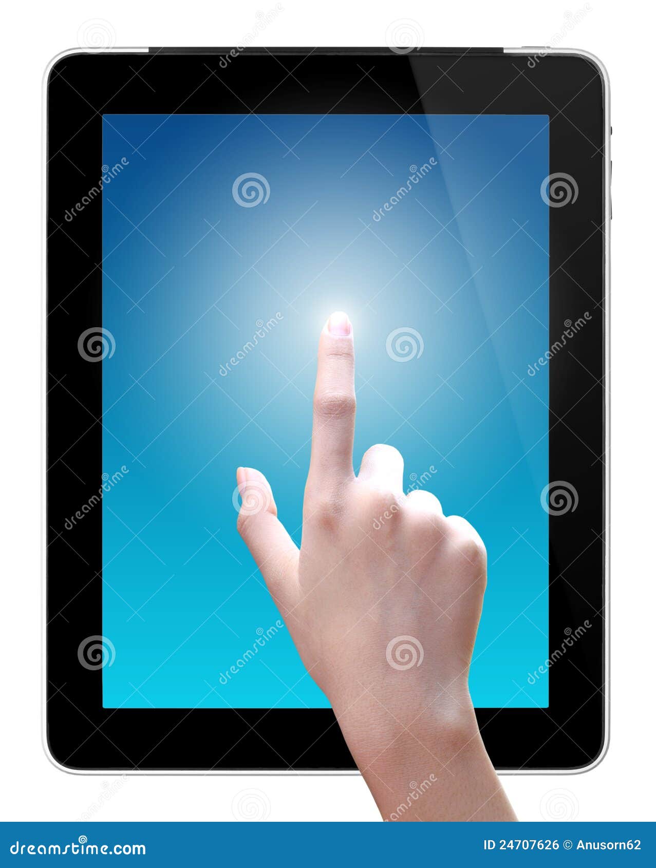 Hand is Pointing on Tablet Pc Stock Photo - Image of hand, finger: 24707626