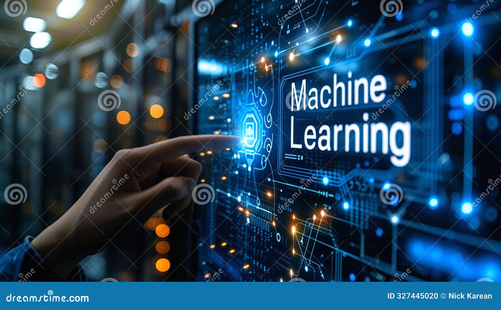 Hand Pointing To an AI Machine Learning Interface in a Data Center ...
