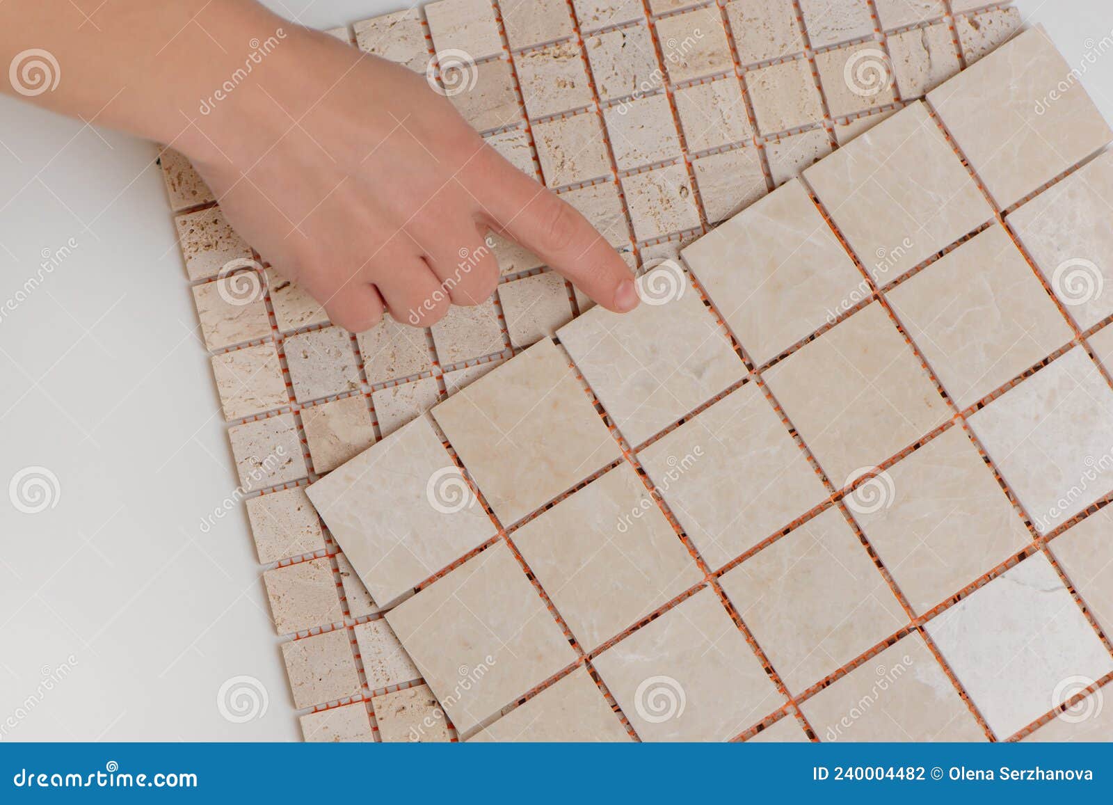 Hand Pointing To Ceramic Tile Samples Palette on White Background ...