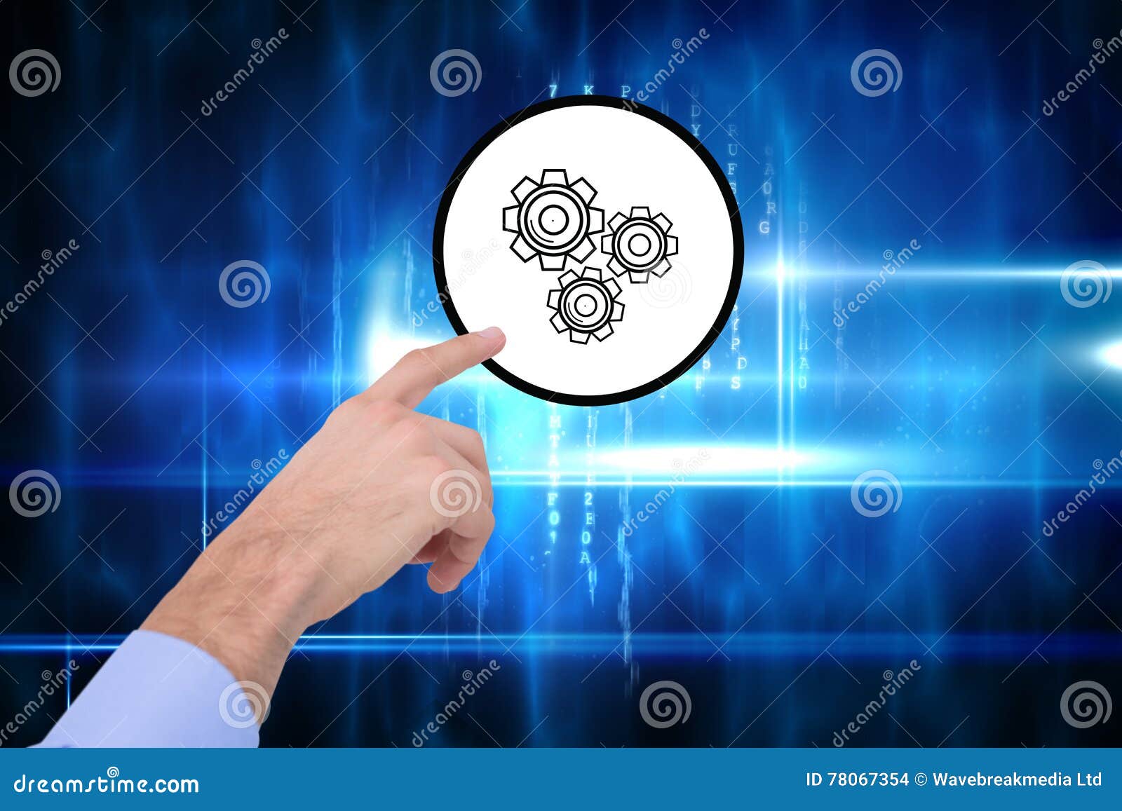 Hand Pointing To Graphic with Technology Background Stock Photo - Image ...