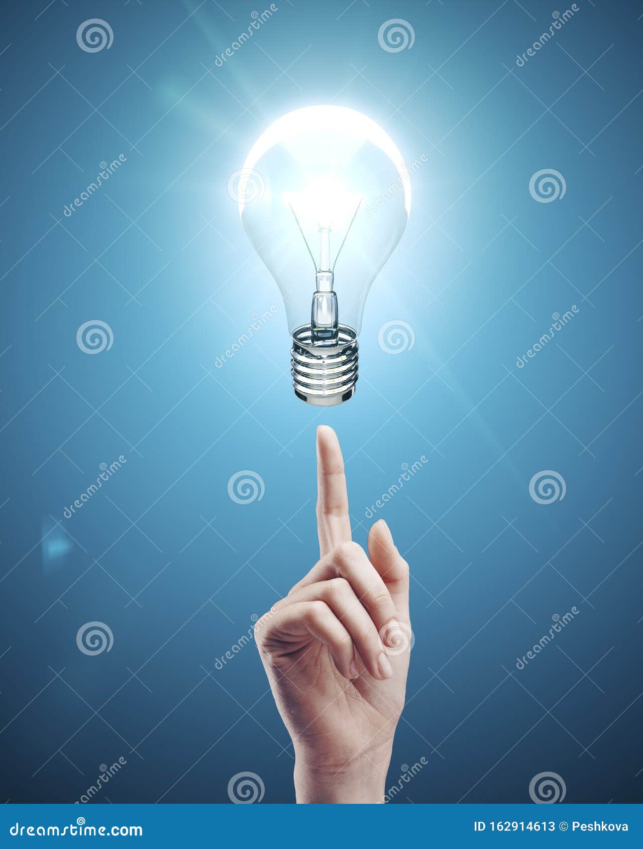 Hand Pointing To Light Bulb Stock Image - Image of creative, glow ...