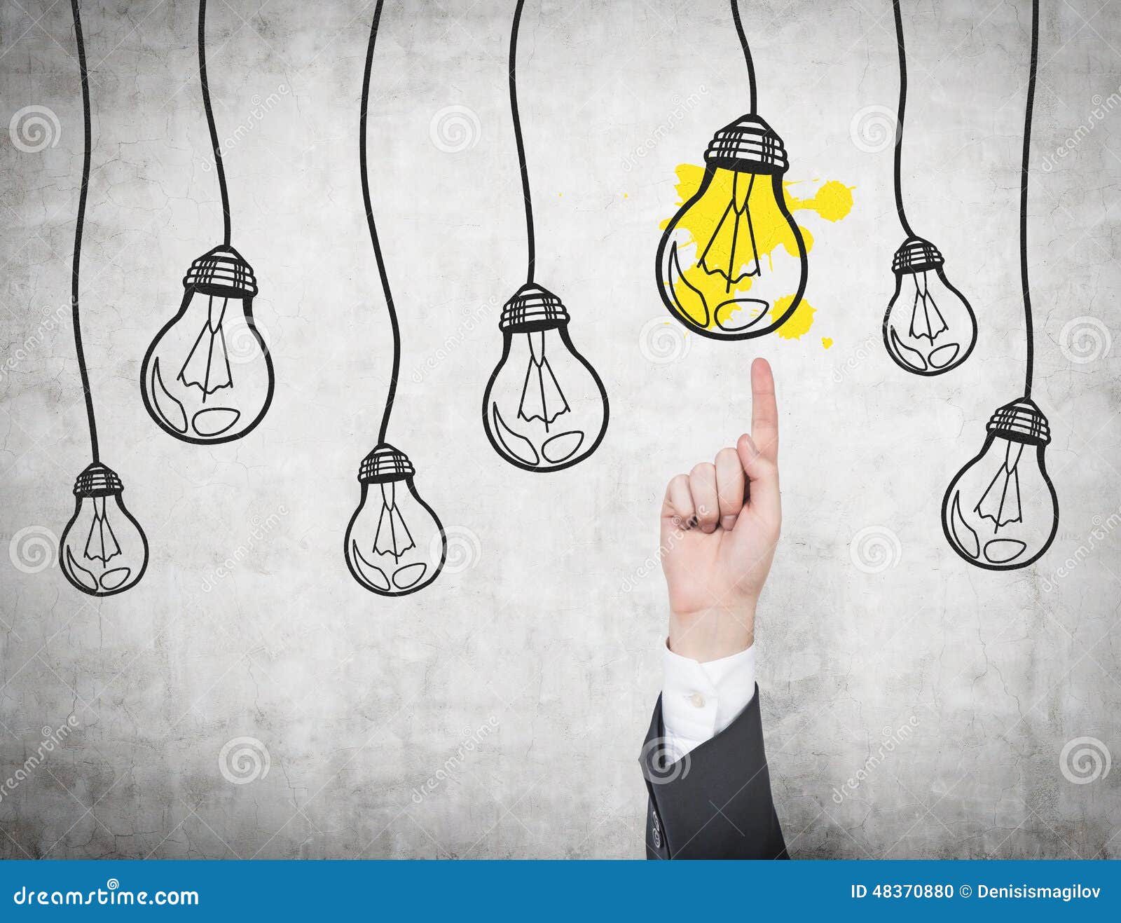 Hand pointing to lightbulb stock photo. Image of people - 48370880