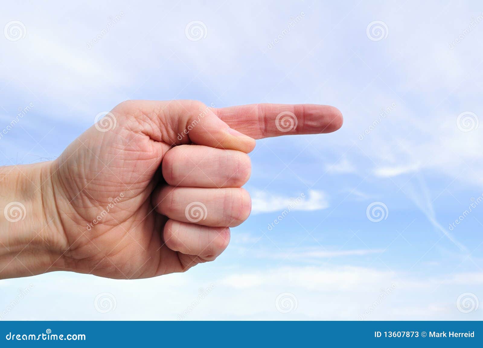 Hand Pointing to the Right stock image. Image of clouds - 13607873