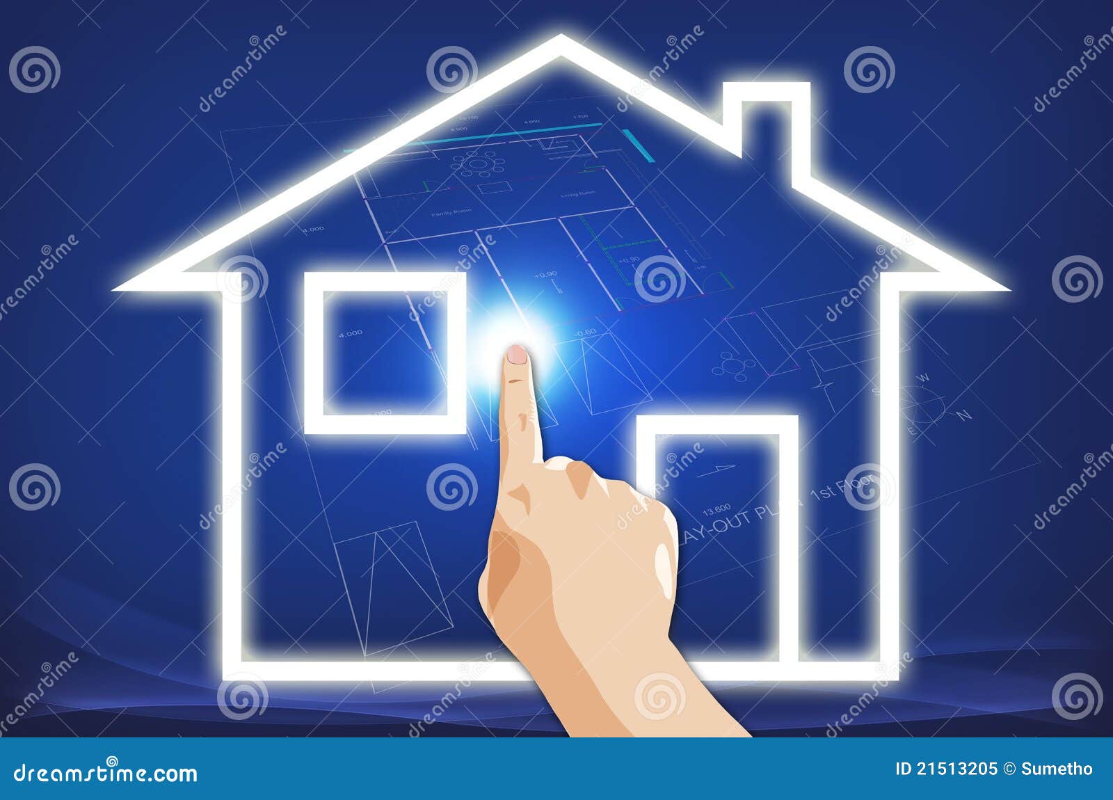 Hand Pointing Touching House Stock Illustration - Illustration of hand ...