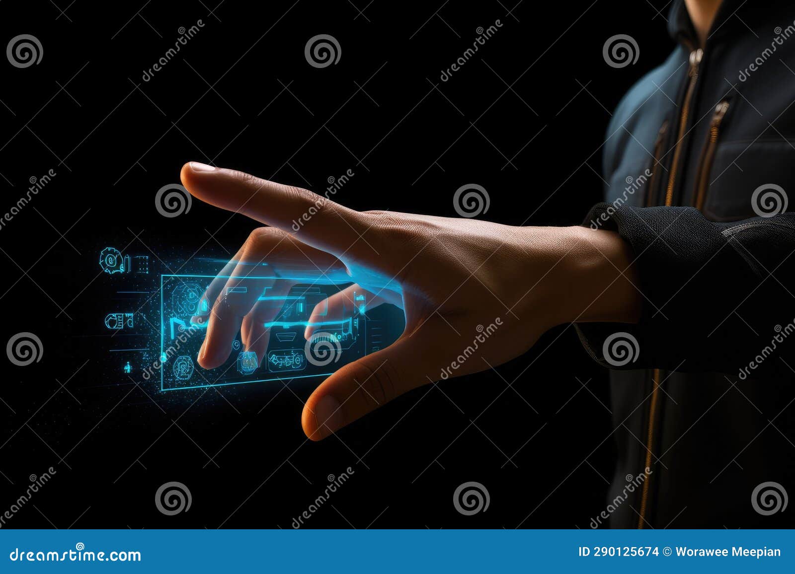 A Hand Pointing And Touching Iot Interface Generative Ai Stock Illustration Illustration Of