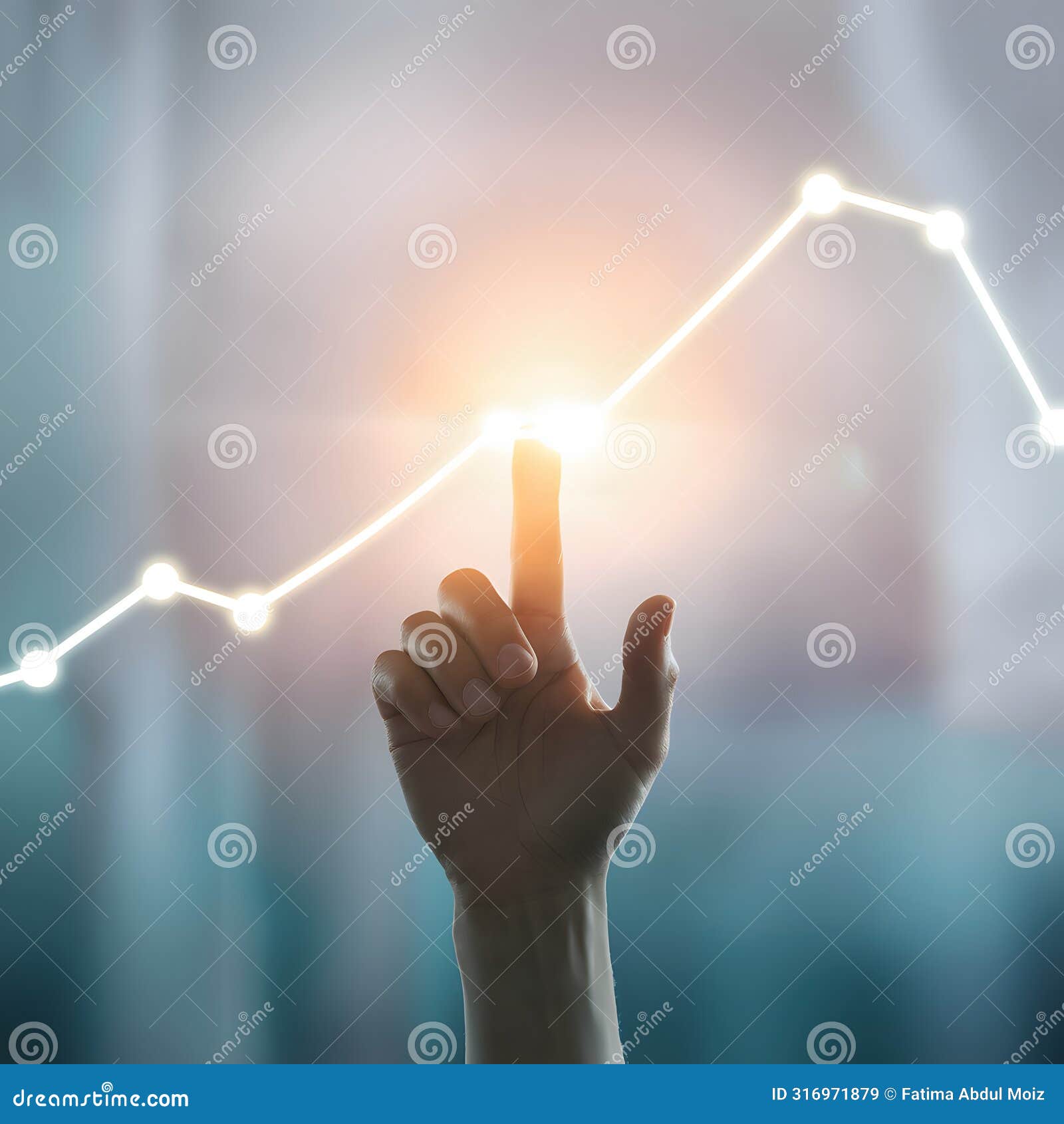 Hand Pointing Up at Glowing Graph in Futuristic Setting, Evoking ...