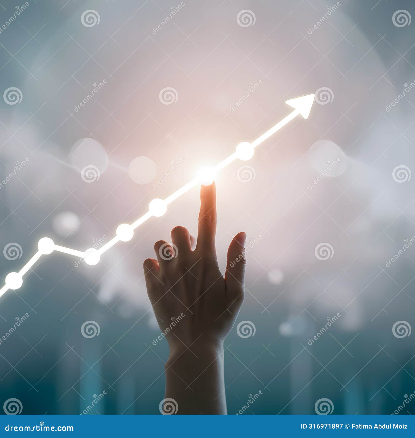 Hand Pointing Up at Glowing Graph in Futuristic Setting, Evoking ...