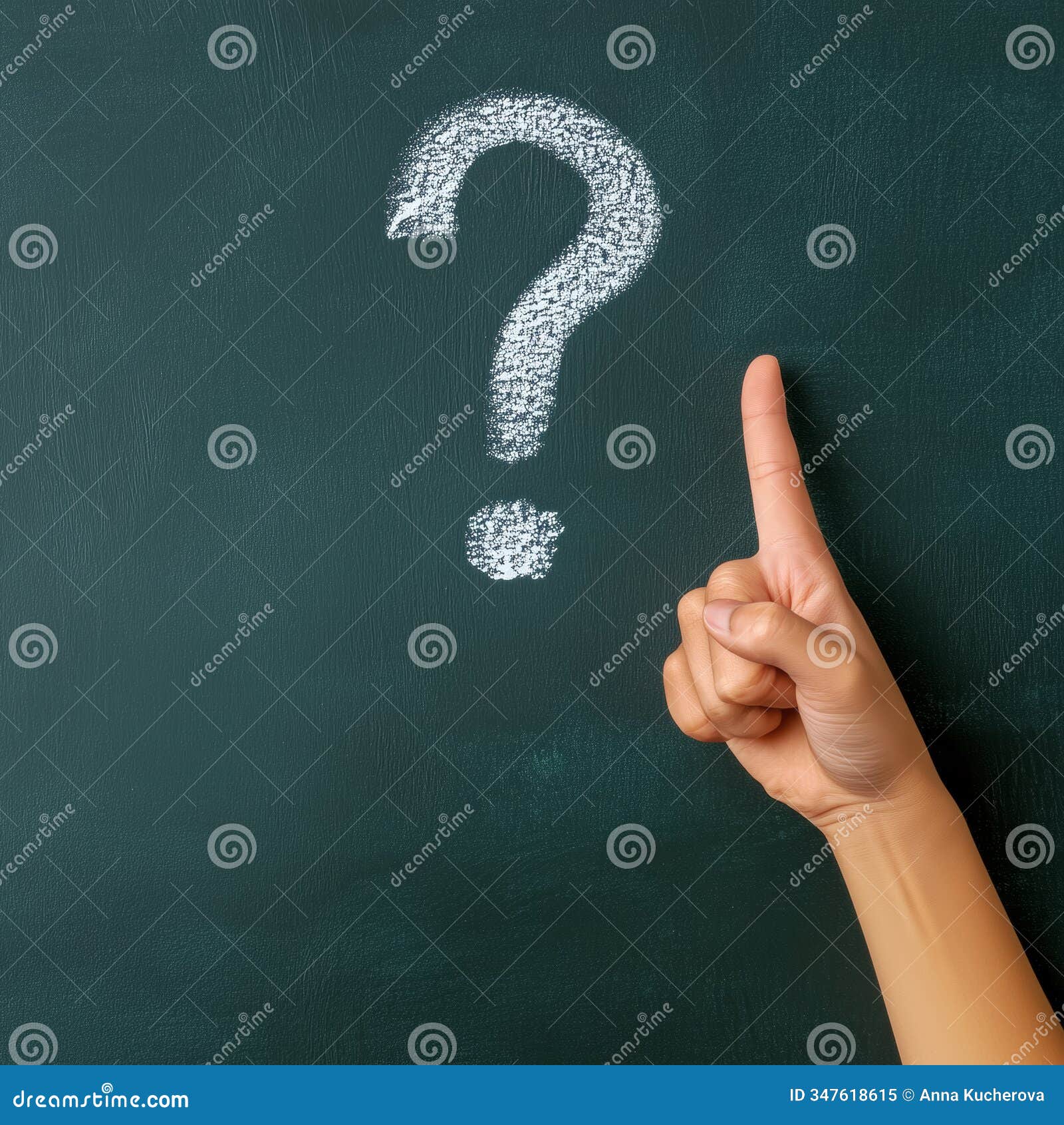 Hand Pointing Up with Question Mark Drawn on Chalkboard in Classroom ...