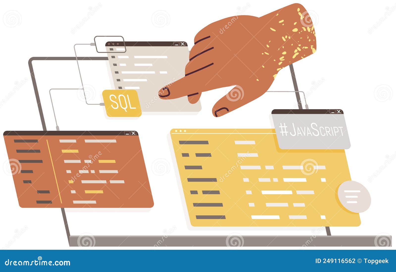 Hand Points To Open Browser Tabs, Program Icons. Computer Desktop ...