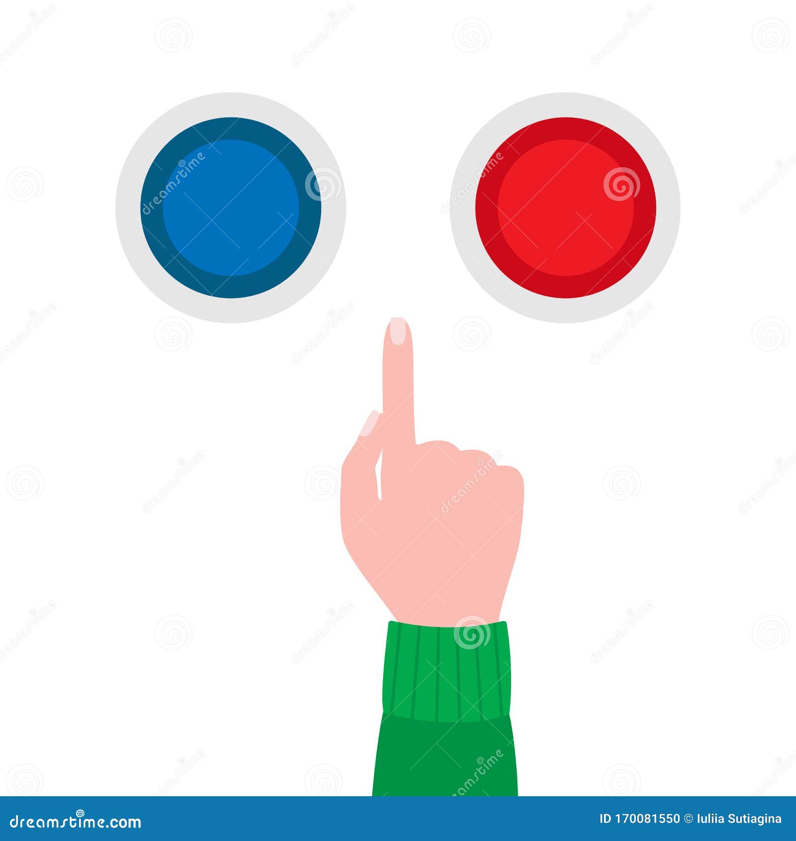 Hand Points To Blue and Red Selection Buttons. Situation of Choice ...