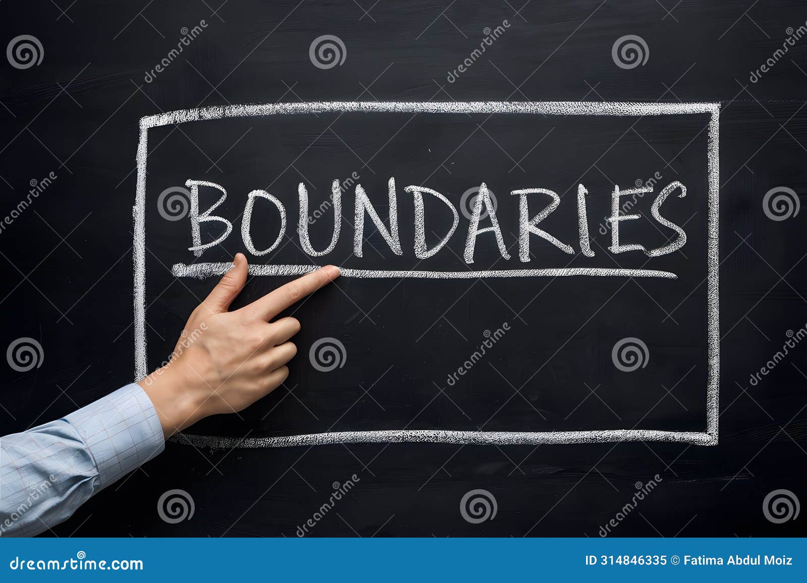Hand Points To Set Boundaries on Blackboard, Emphasizing Limits Stock ...