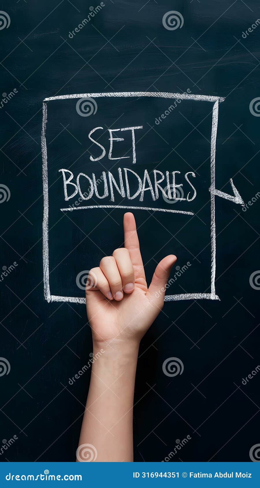 Hand Points To Set Boundaries on Blackboard, Emphasizing Limits Stock ...