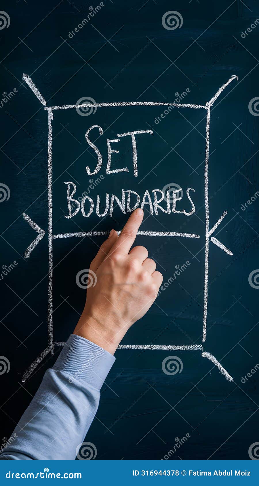 Hand Points To Set Boundaries on Blackboard, Emphasizing Limits Stock ...