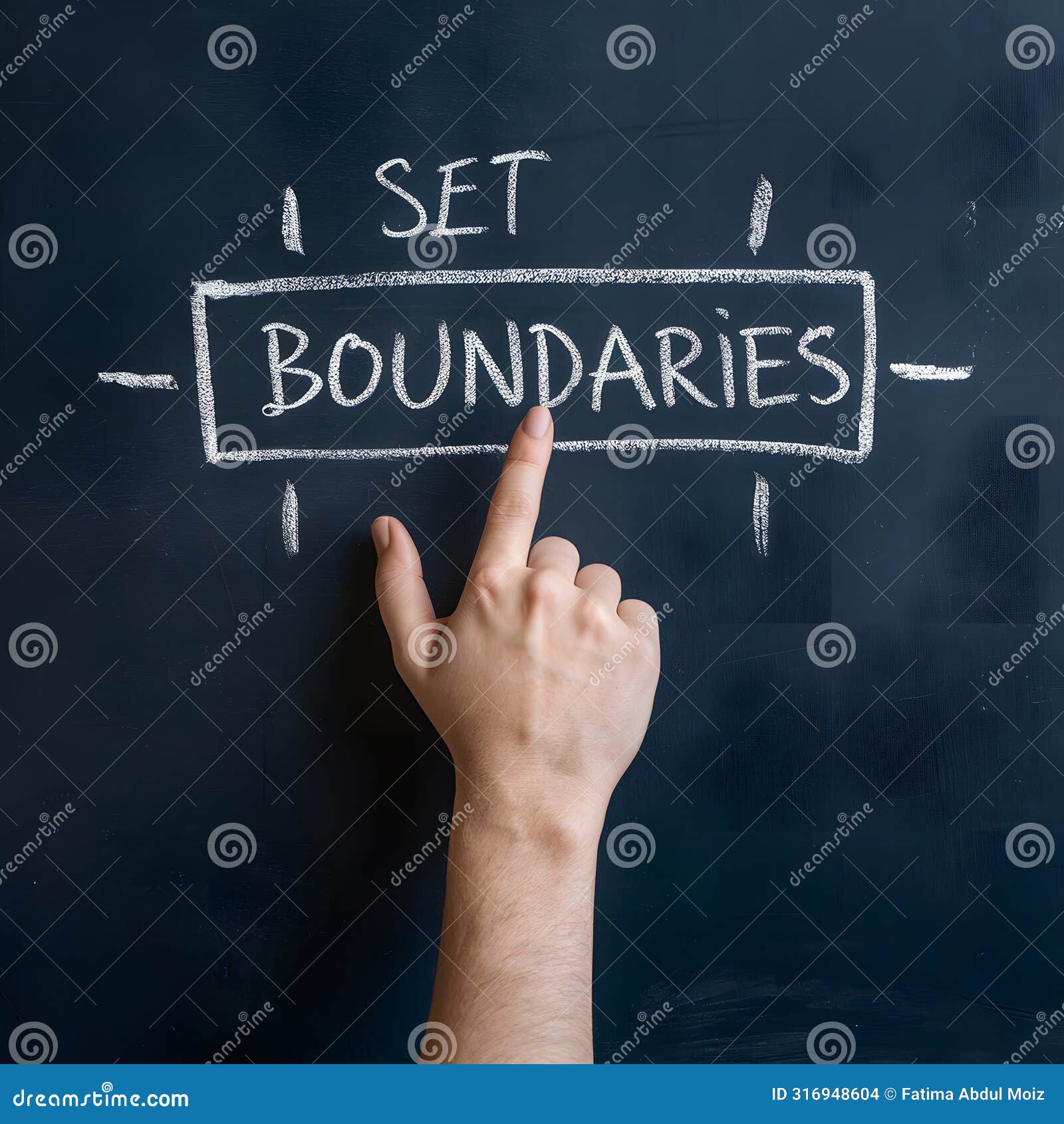 Hand Points To Set Boundaries on Blackboard, Emphasizing Limits Stock ...