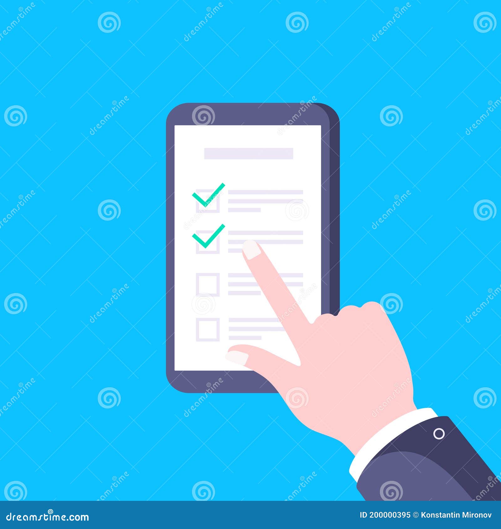 Hand Points To Smartphone with Complete Checklist, Check Marks Tick ...