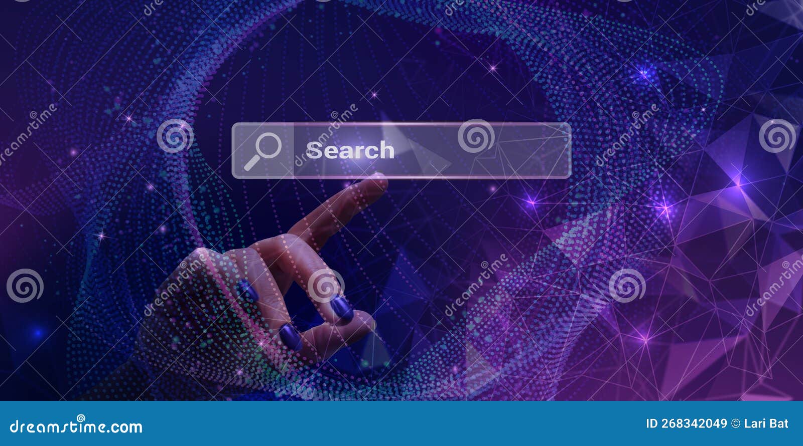 Hand Points To the Virtual Search Bar on Abstract Purple Wave ...
