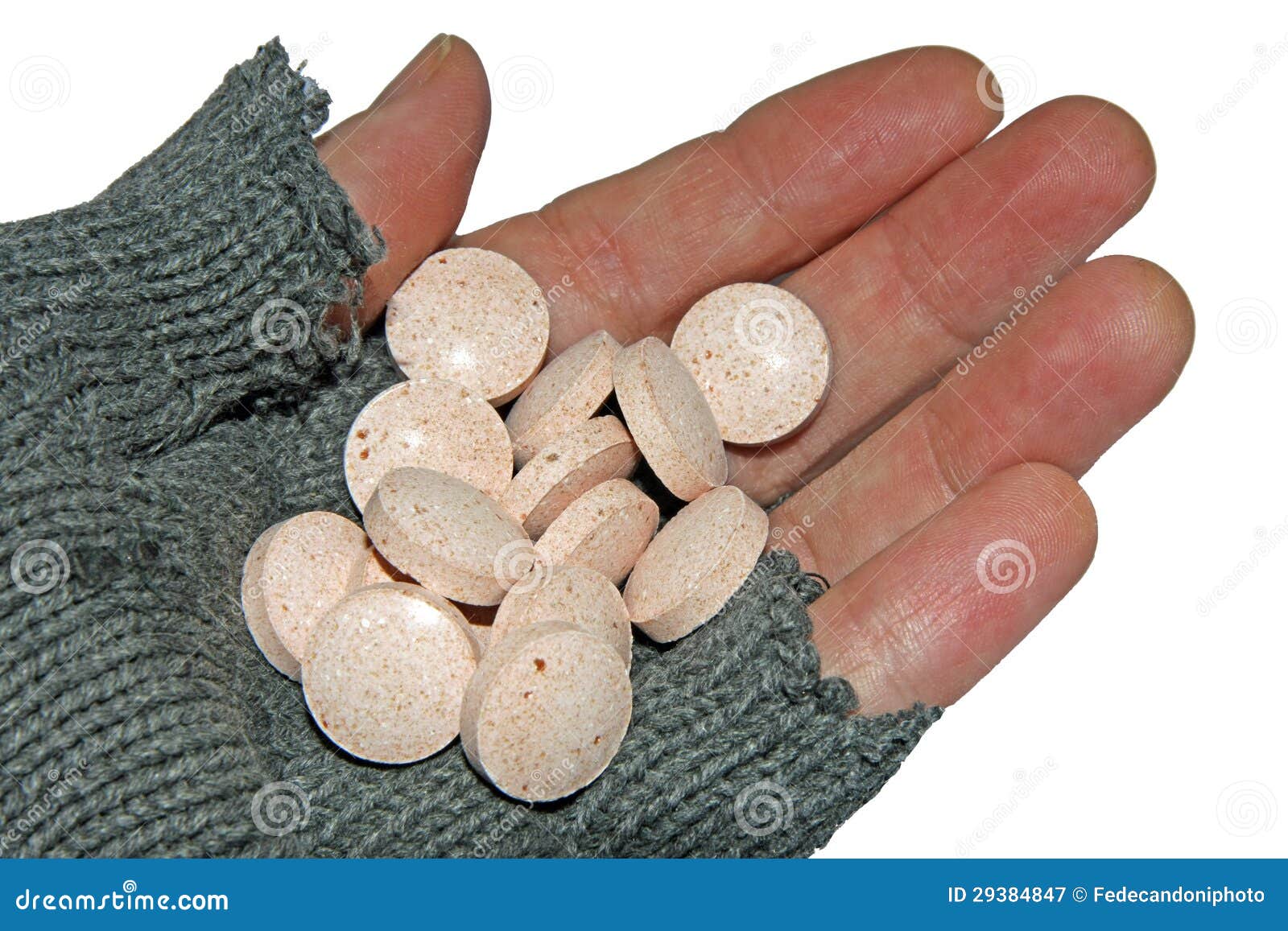 Hand of Poor Man Holding a Handful of Tablets Stock Image - Image of ...