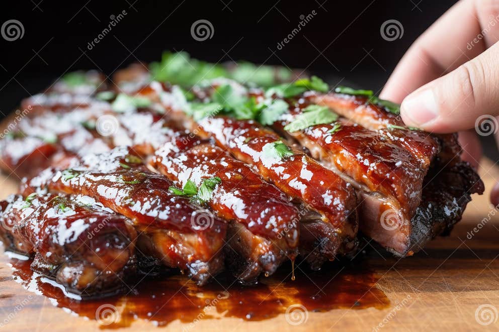 Hand Portion from a Slab of Glazed Pork Ribs Stock Image - Image of ...