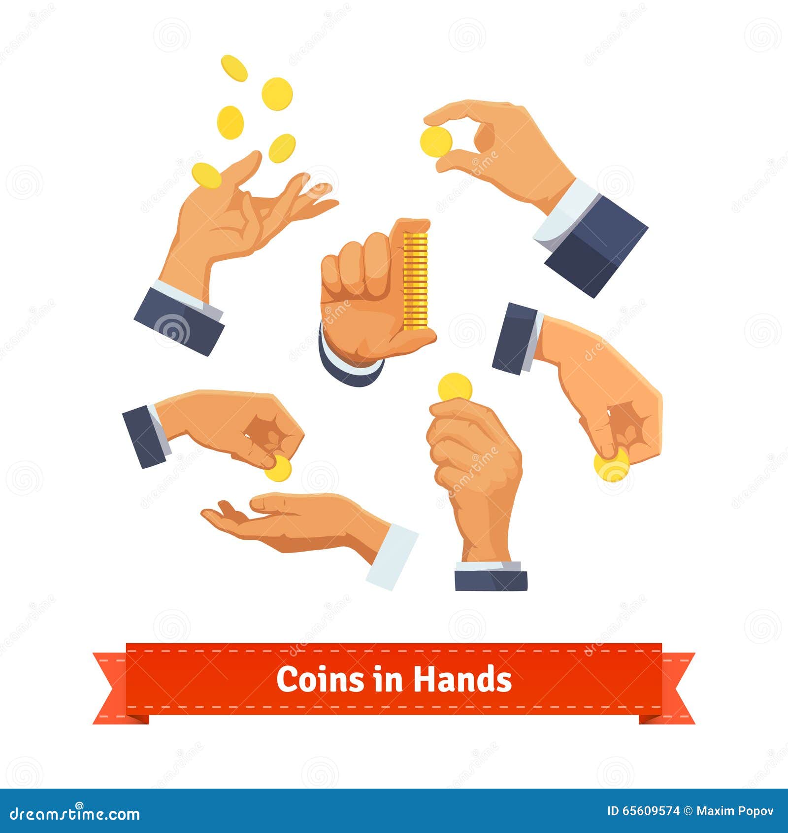 Hand Poses Counting, Giving, Throwing Coins Stock Vector - Illustration ...