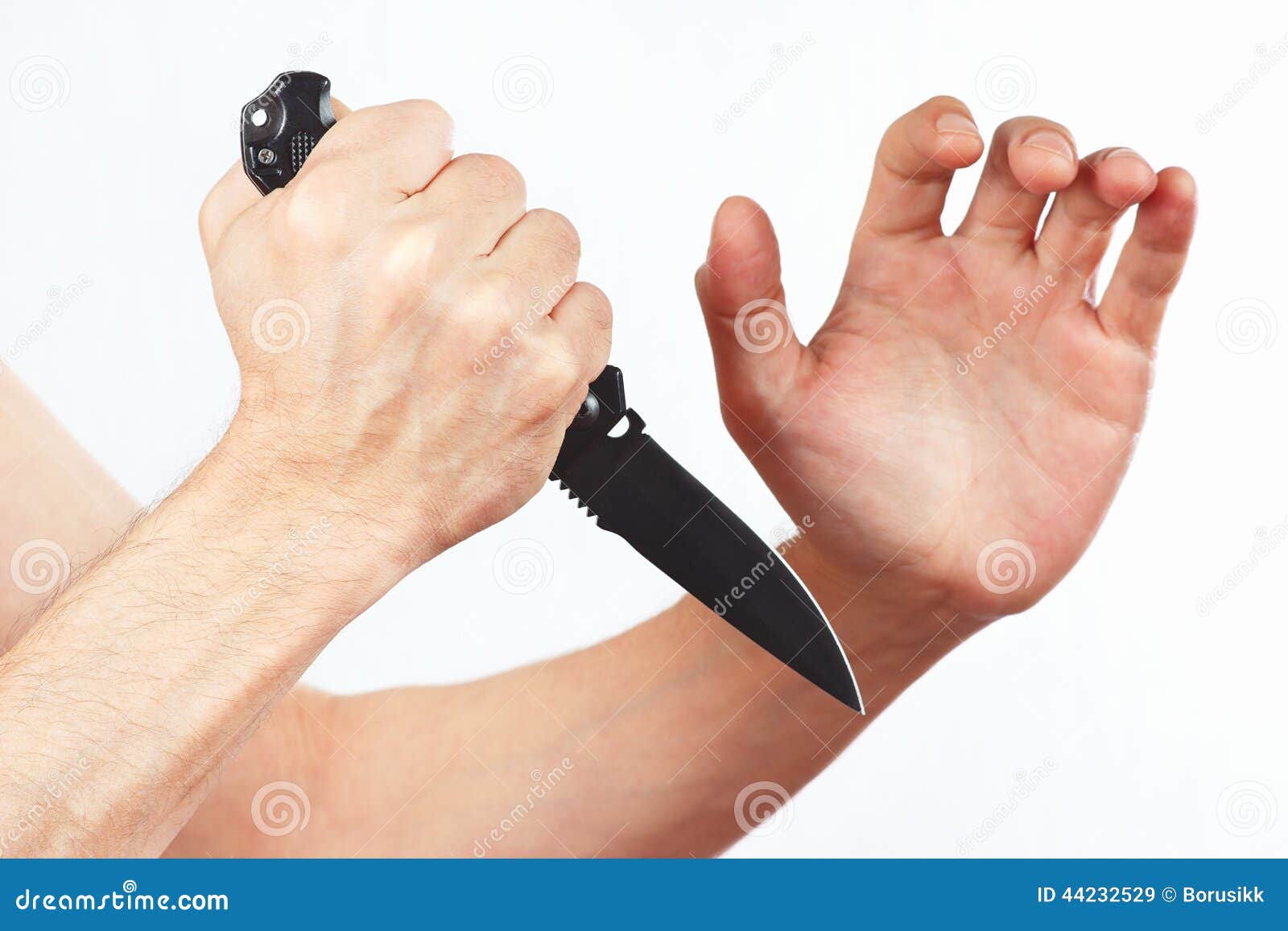 Hand Position For The Defense With A Army Knife On White Background ...