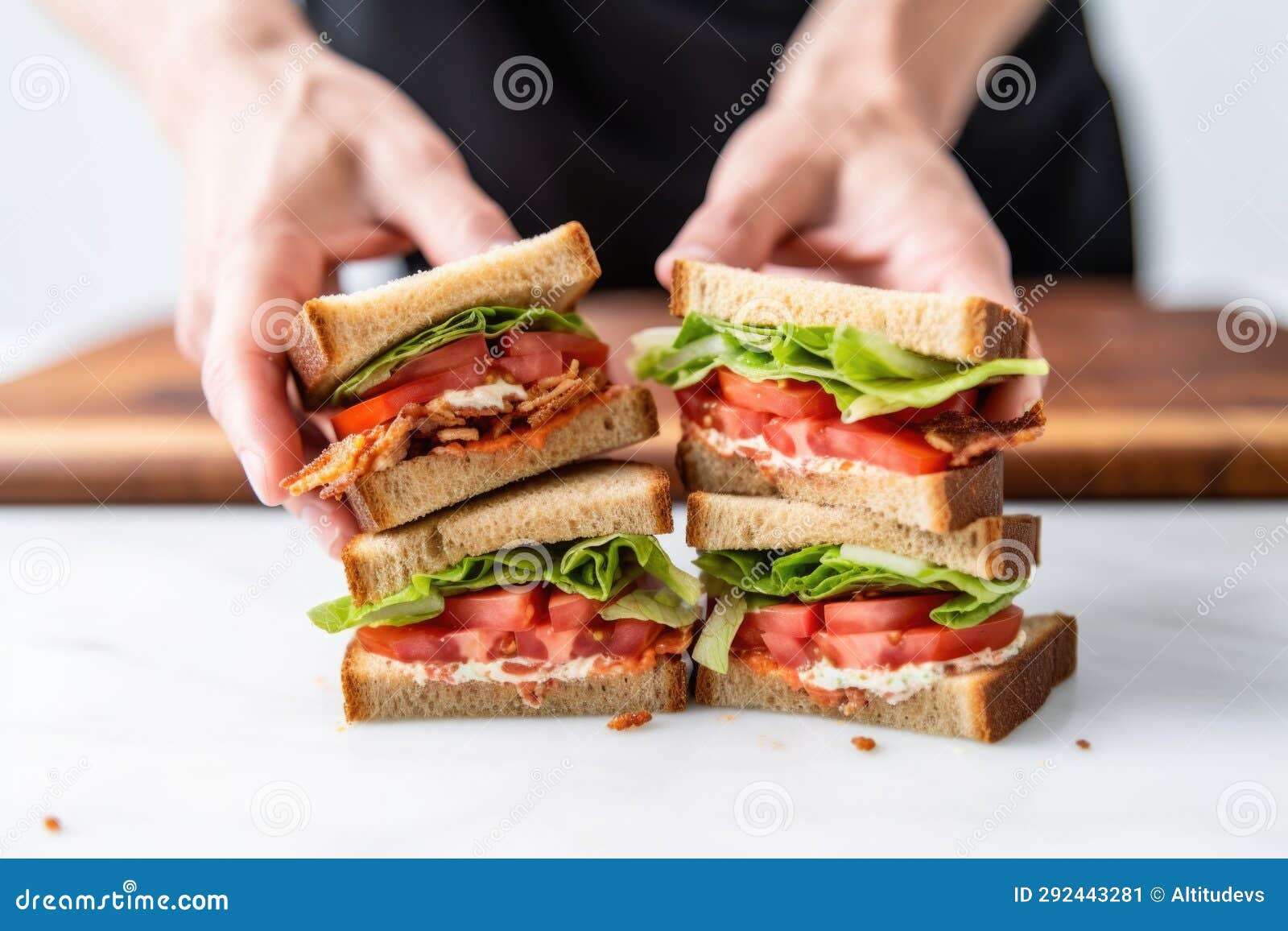 Hand Positioning the Second Toast Piece on the Blt Sandwich Stock ...