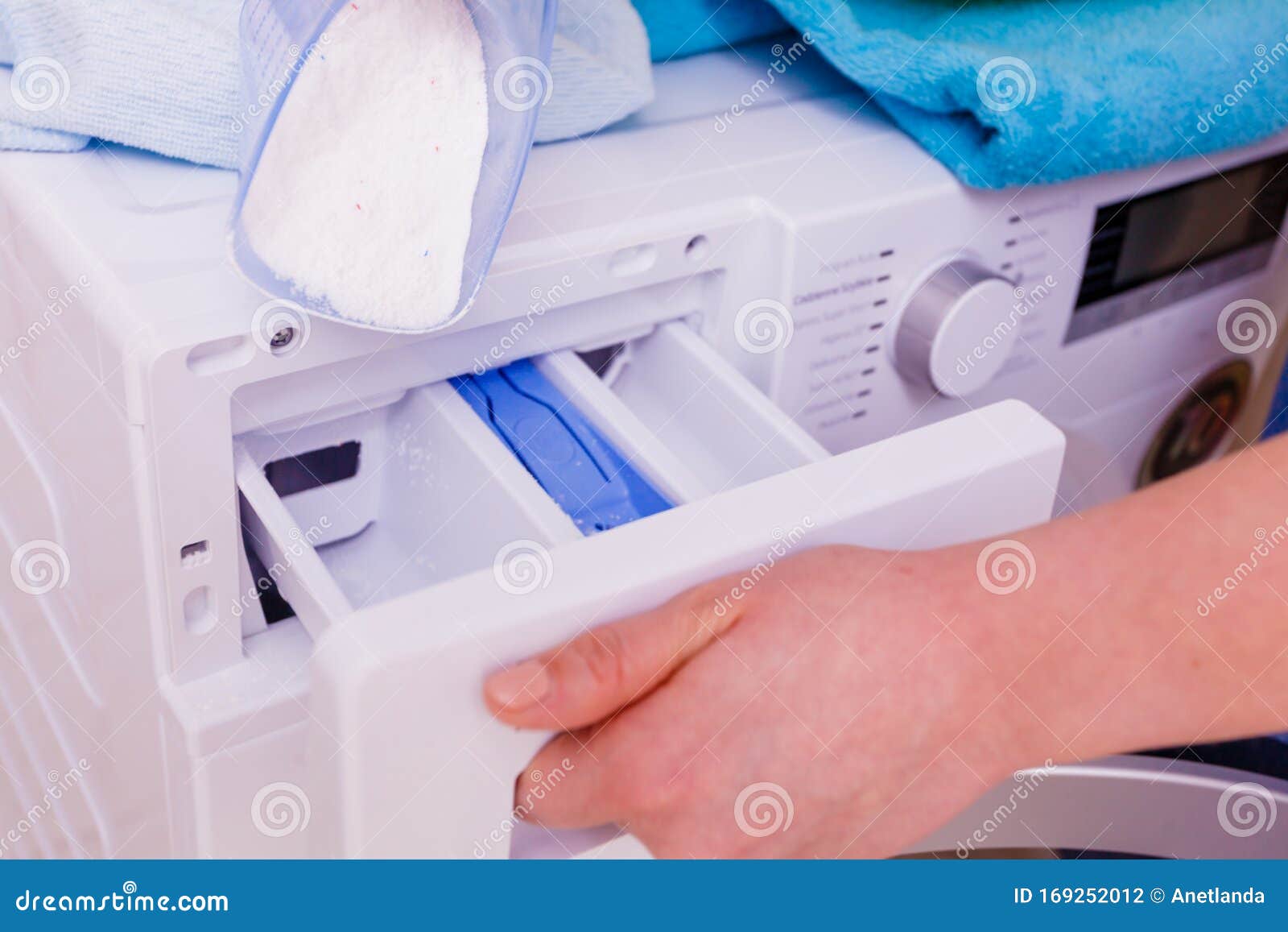 Hand Pour Washing Powder into Machine Stock Photo - Image of appliance ...