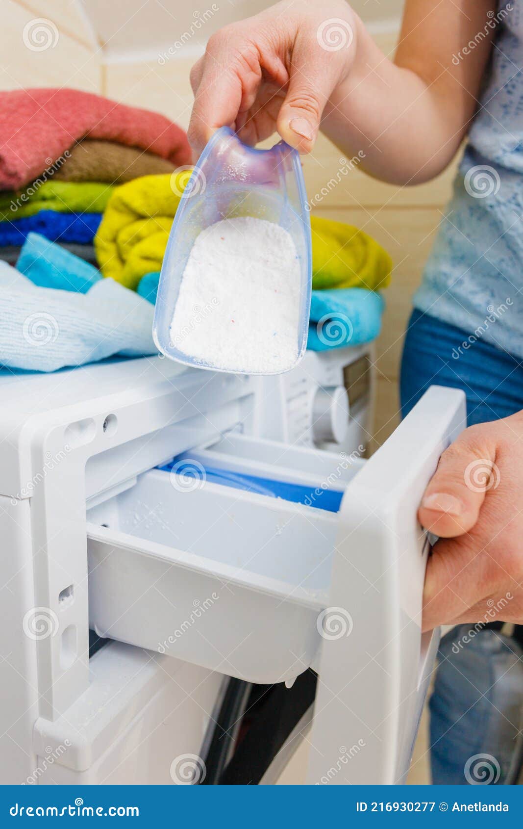 Hand Pour Washing Powder into Machine Stock Image - Image of appliance ...