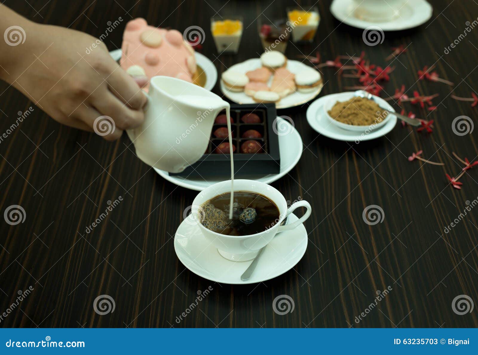 Hand Pouring Cream into a Cup of Coffee Stock Image - Image of eating ...