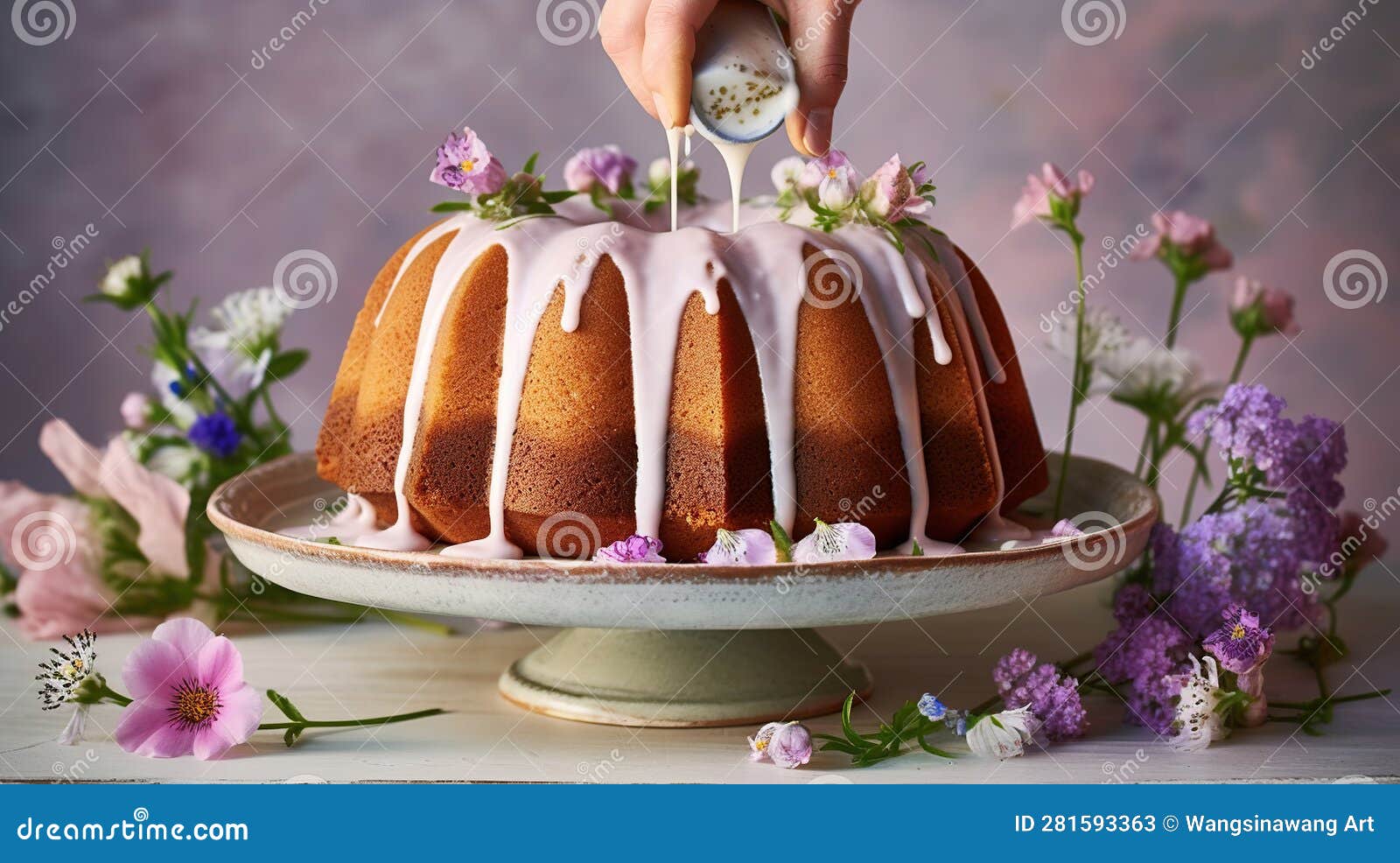 Hand Pouring Icing on Bunt Cake Generative AI Stock Illustration ...