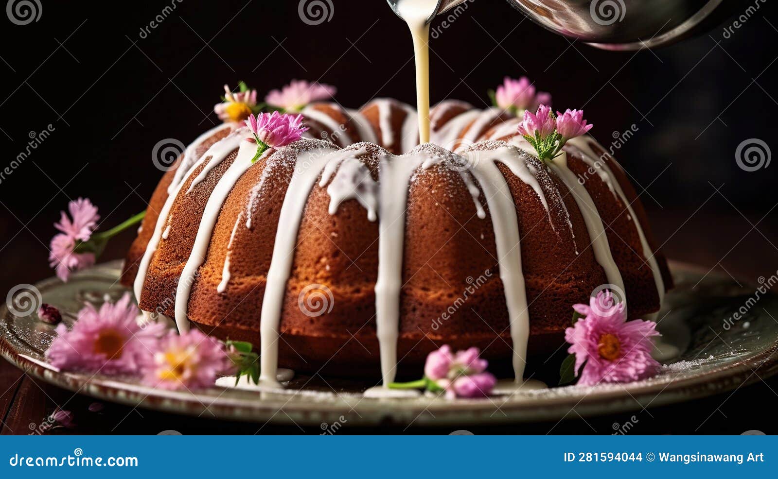 Hand Pouring Icing on Bunt Cake Generative AI Stock Illustration ...