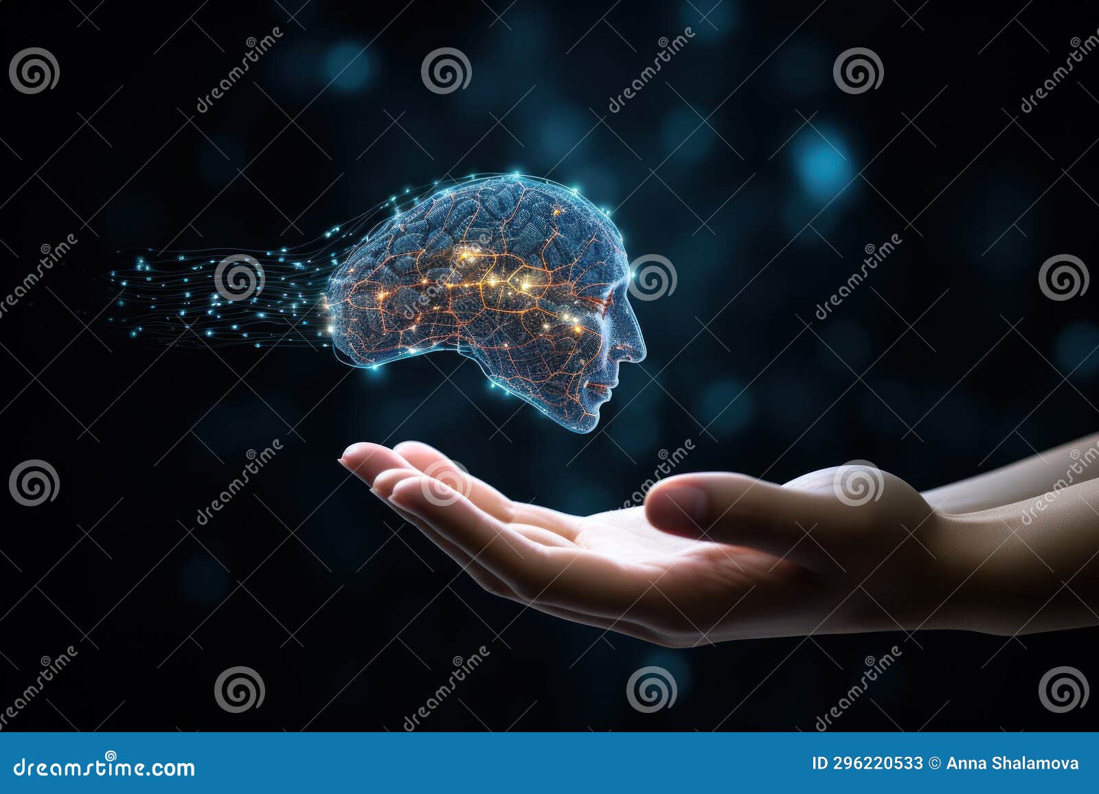 Hand Presenting a Holographic Projection of a Brain Representing ...