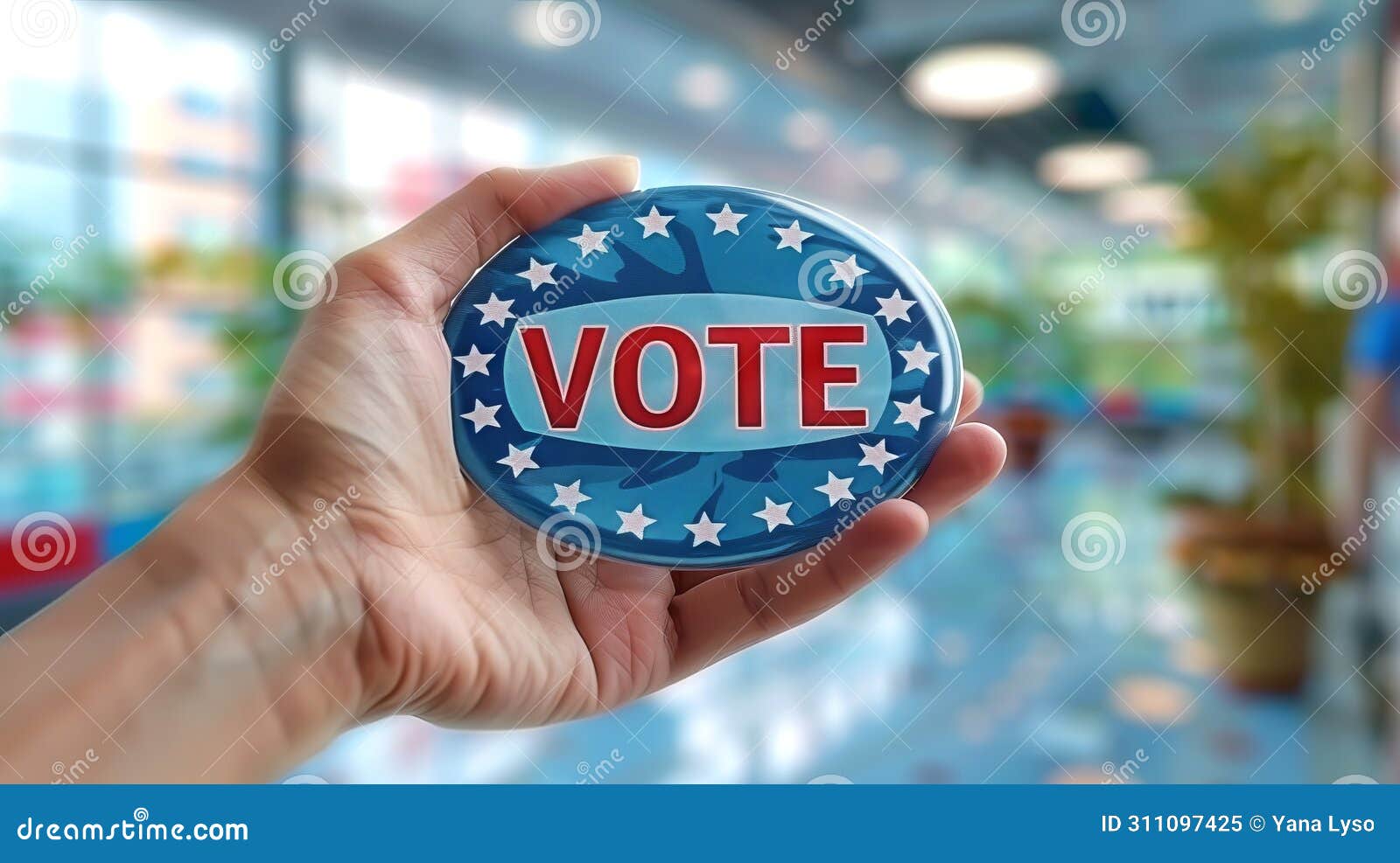 Hand Presenting a VOTE Button, Promoting Civic Participation. a ...