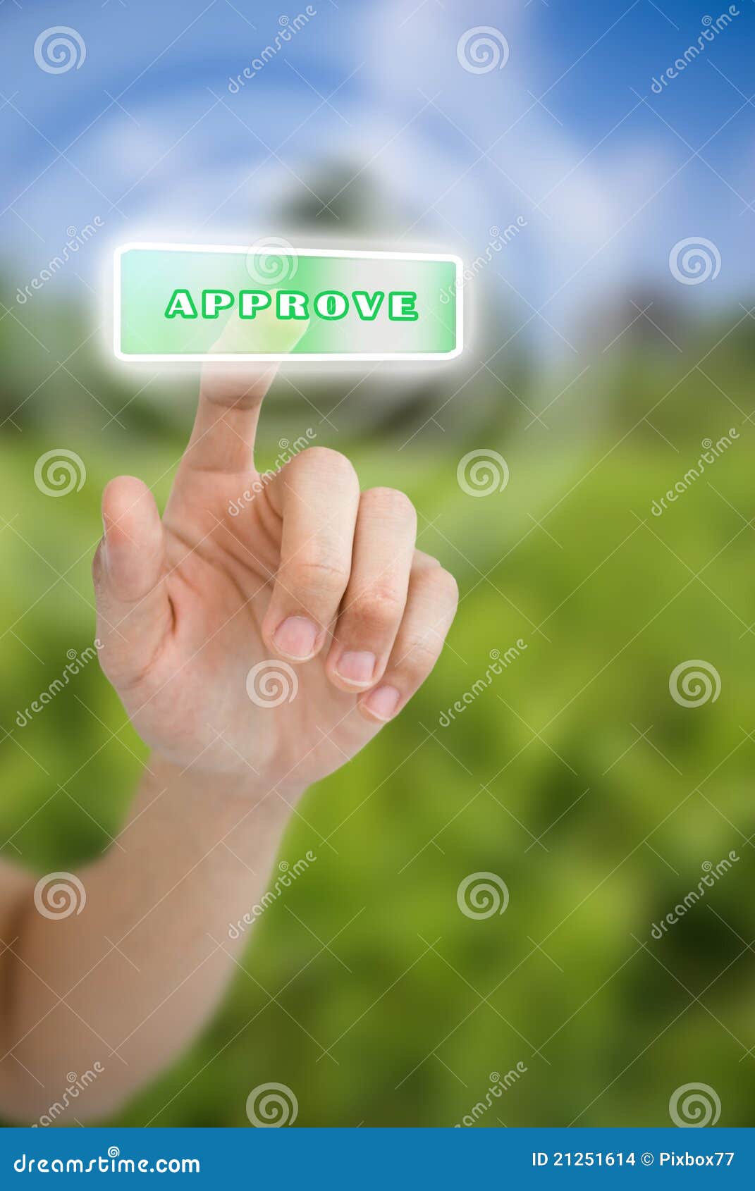 Hand Press the Approve Button Nature Background Stock Photo - Image of ...