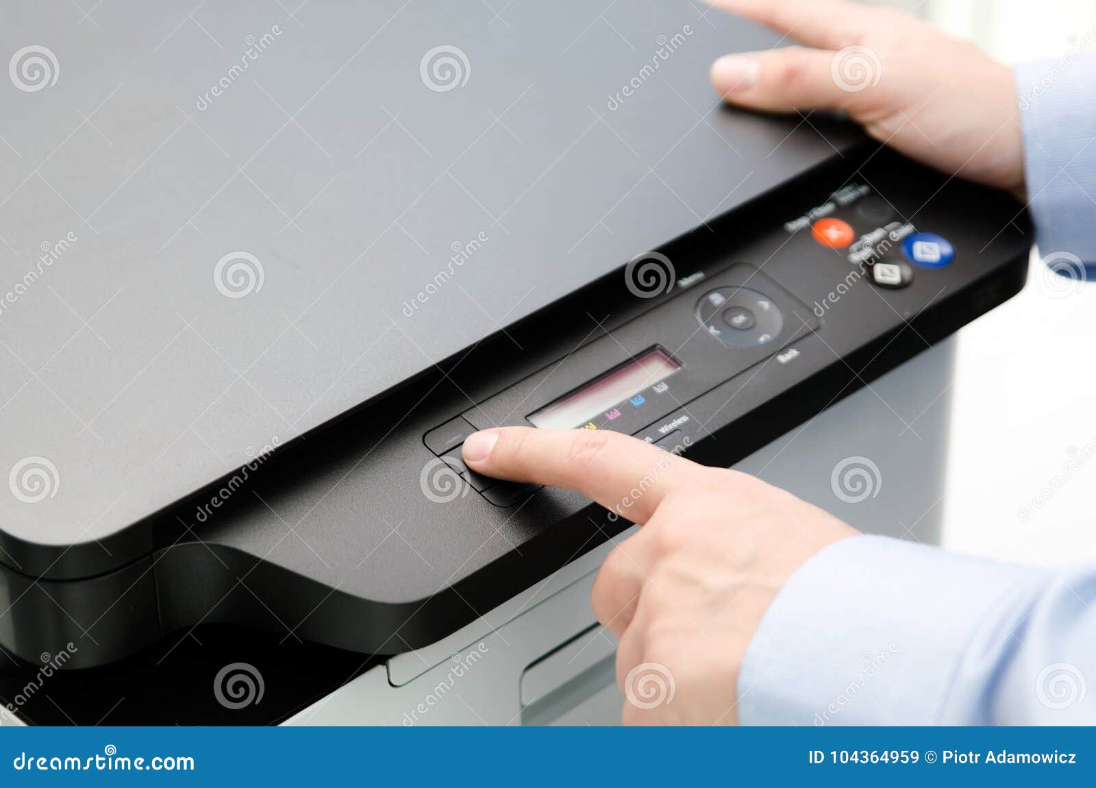 Hand Press Button on Panel of Printer Stock Image - Image of digital ...