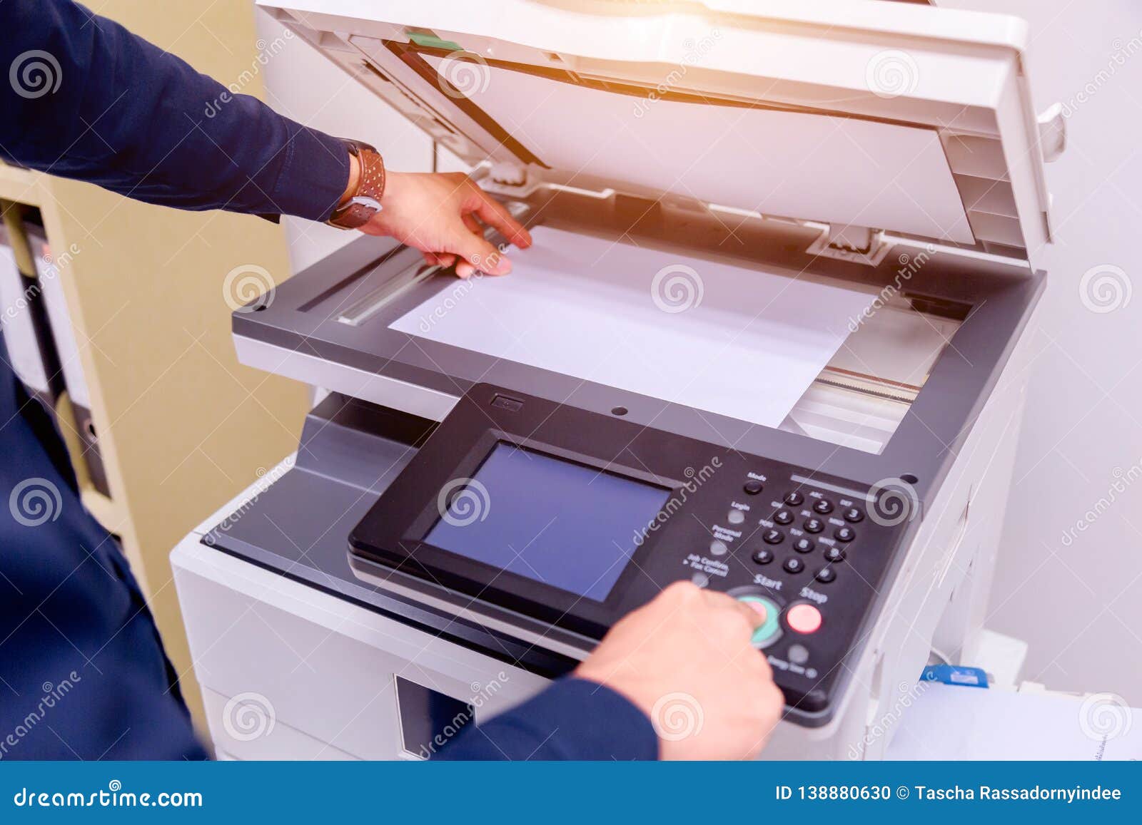 Hand Press Button on Panel of Printer. Stock Photo - Image of laser ...