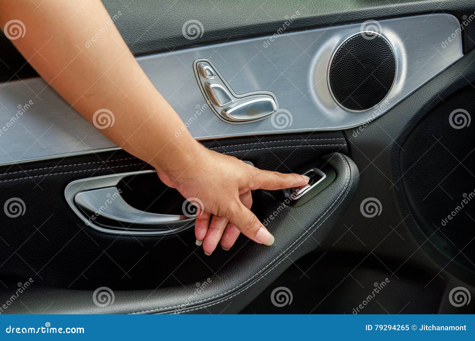 Hand Press on Car Windows Control Stock Image - Image of modern ...