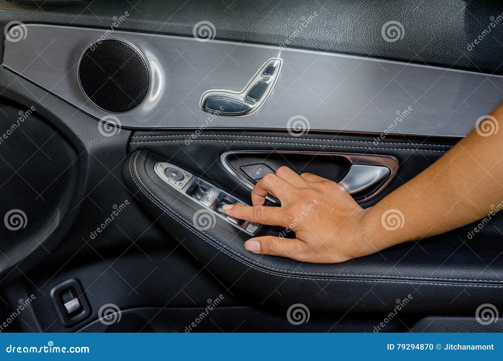 Hand Press on Car Windows Control Stock Photo - Image of automotive ...