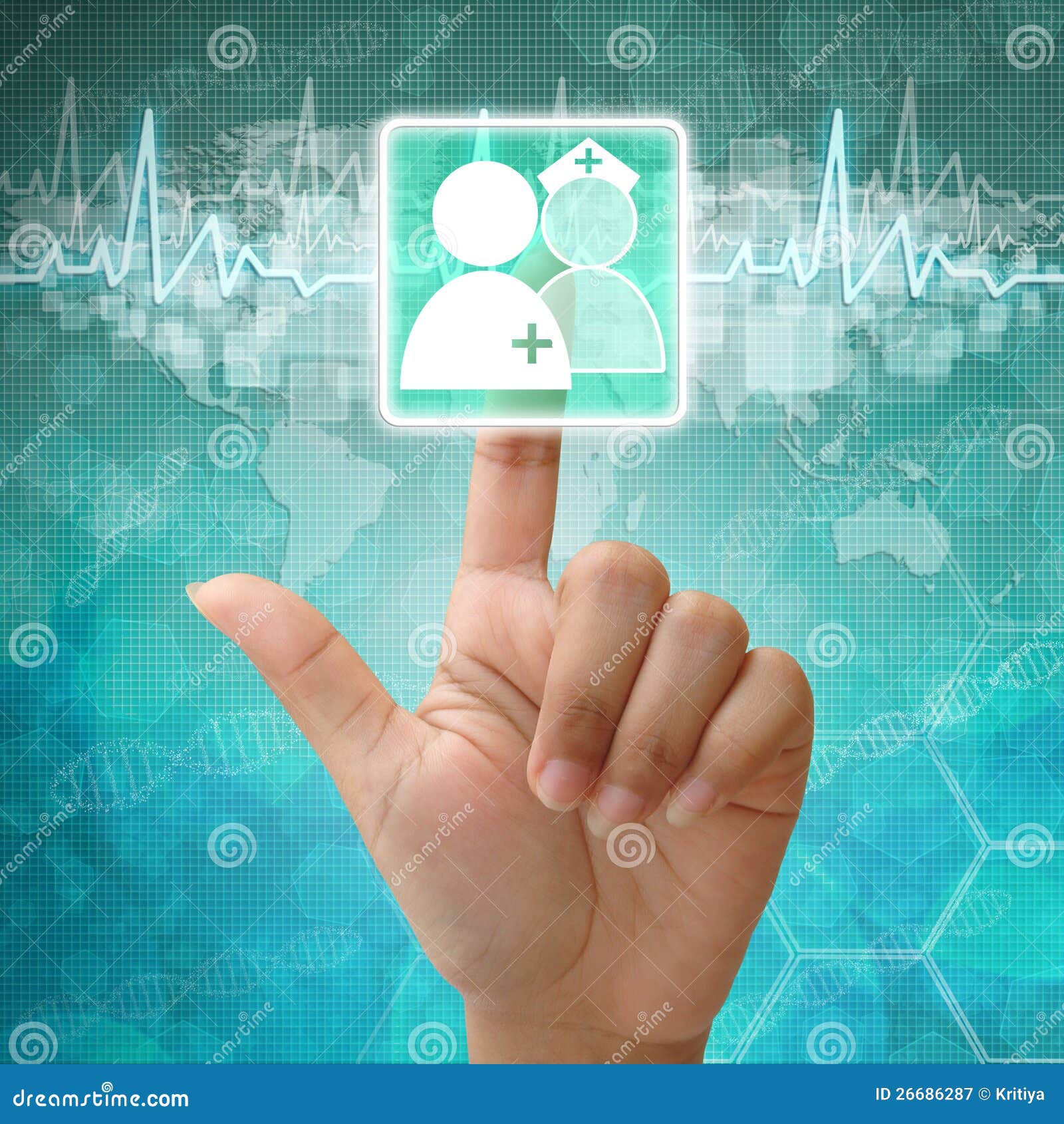 Hand Press on Doctors and Nurse Symbol Stock Image - Image of finger ...