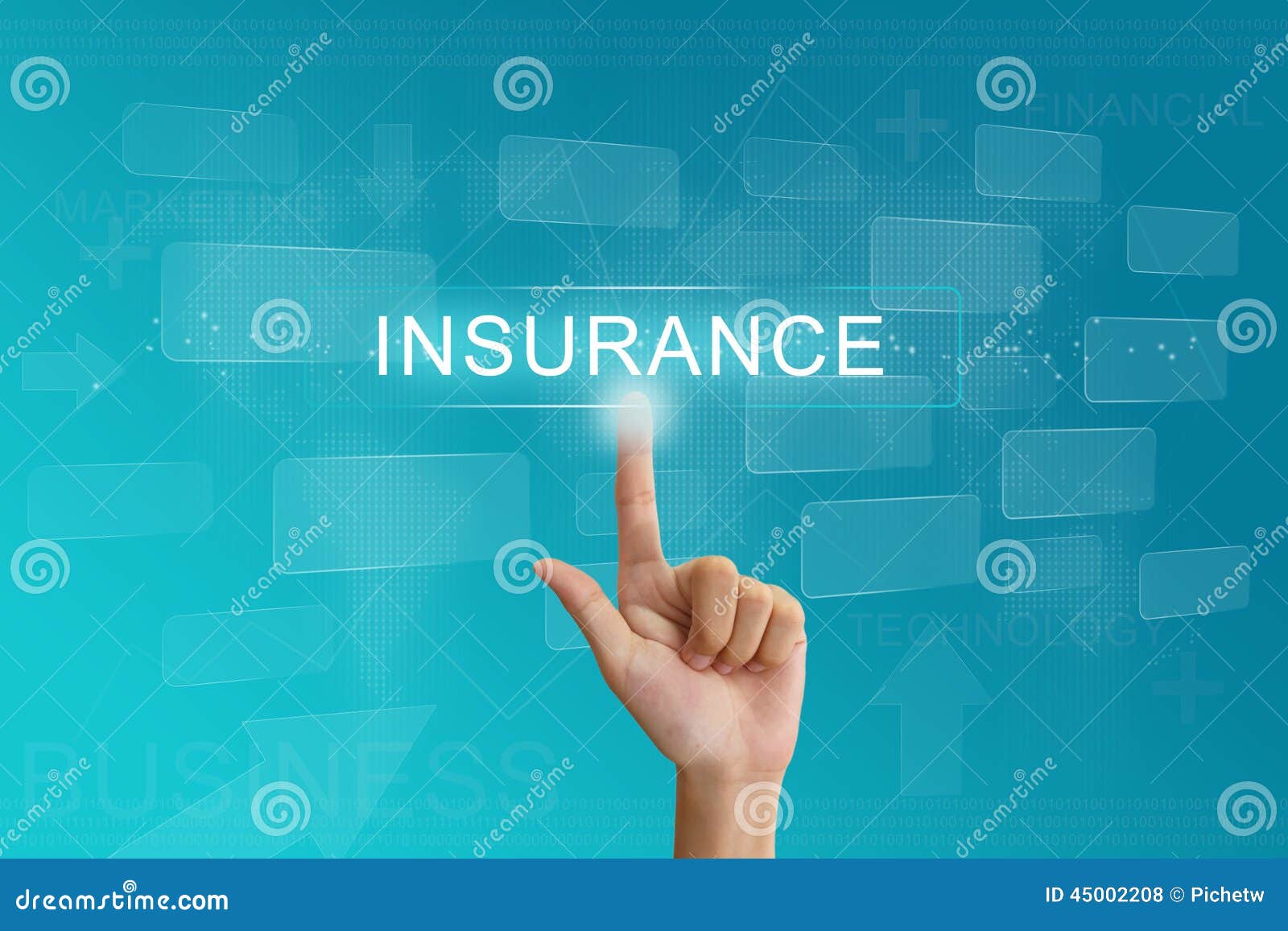 Hand Press on Insurance Button on Touch Screen Stock Photo - Image of ...
