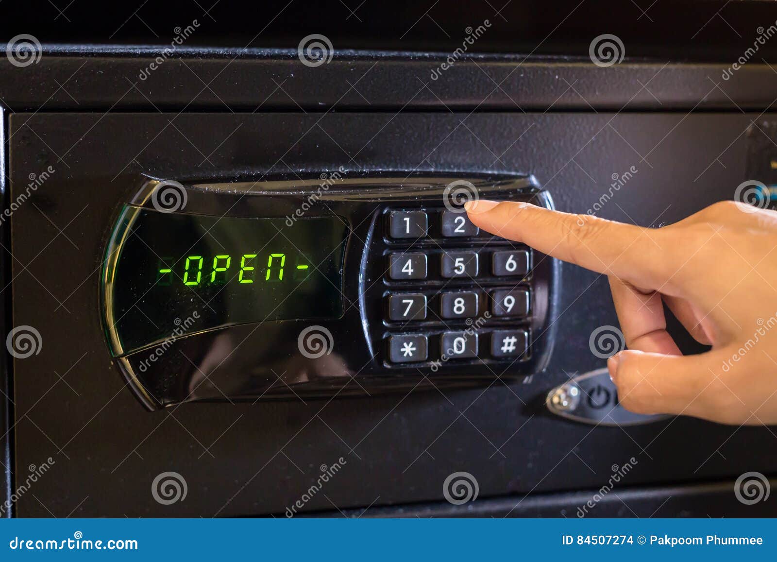 Hand Press Key on Black Safety Box Stock Photo - Image of finger ...