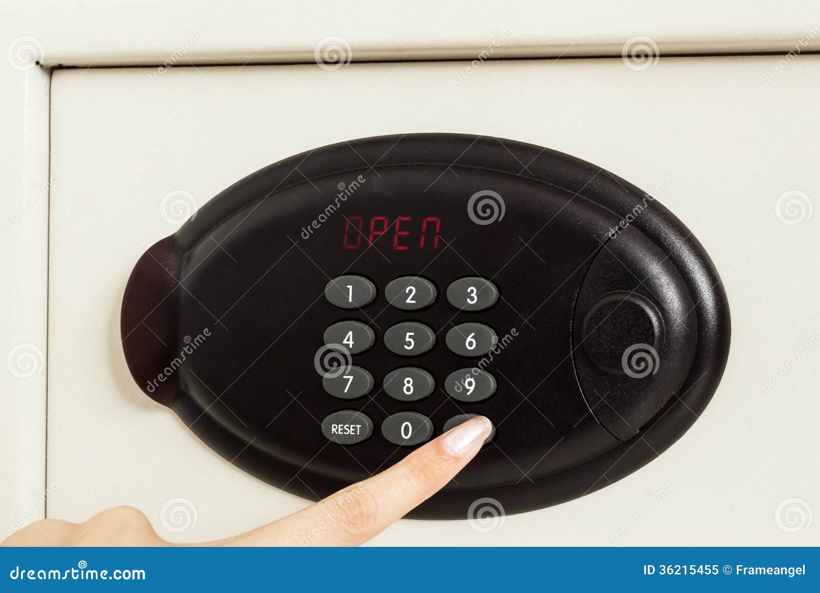Hand Press Key on Safety Box for Open Stock Image - Image of object ...