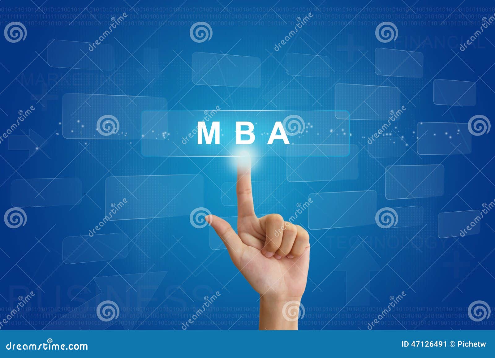 Hand Press on MBA or Master of Business Administration Button on Stock ...