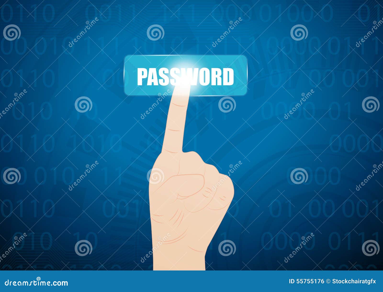 Hand Press on Password Button on Virtual Screen.Vector Illustration ...