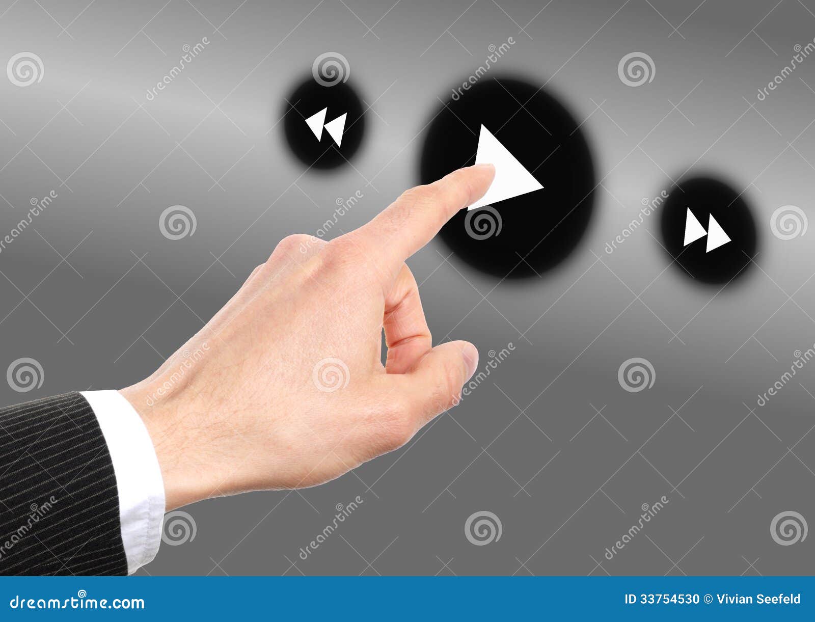 Hand press play button stock photo. Image of technology - 33754530