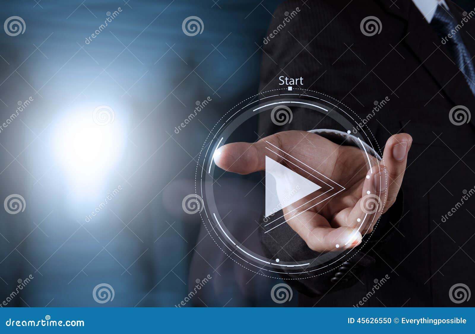 Hand Press Play Button Sign To Start Stock Photo - Image of engineer ...
